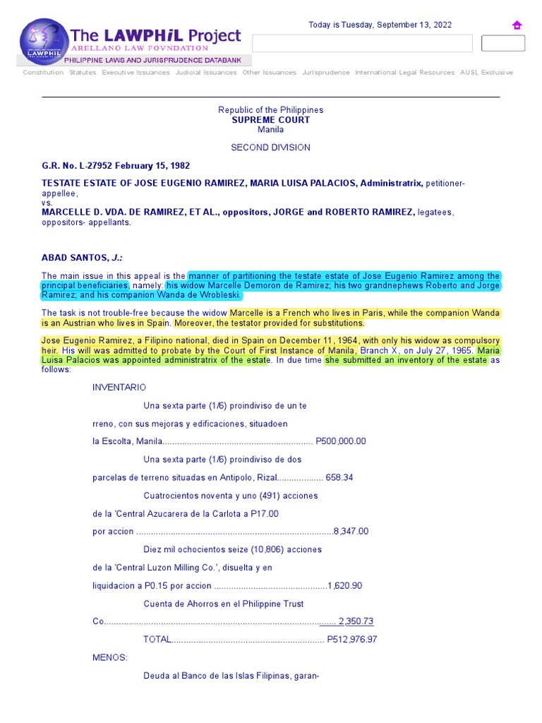 Ramirez, V. Vda de Ramirez (111 SCRA704, 714) | PDF | Inheritance ...