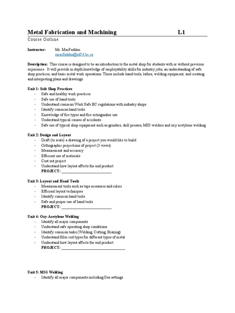 Metal Fabrication Course Overview | PDF | Welding | Construction