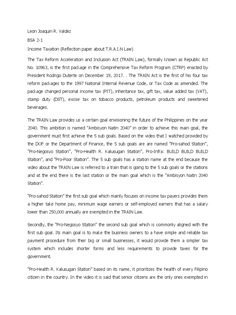 Leon Joaquin R. Valdez BSA2-1 Income Taxation (TRAIN Law Reflection ...