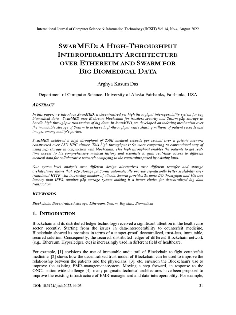 Swarmed: A High-Throughput Interoperability Architecture Over Ethereum and Swarm For Big ...