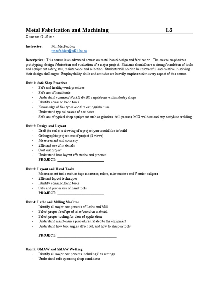Advanced Metal Fabrication Course | PDF | Metal Fabrication | Machining