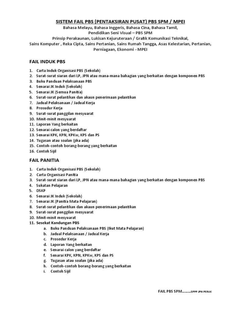 Senarai Semak FAIL PBS SPM - MPEI | PDF