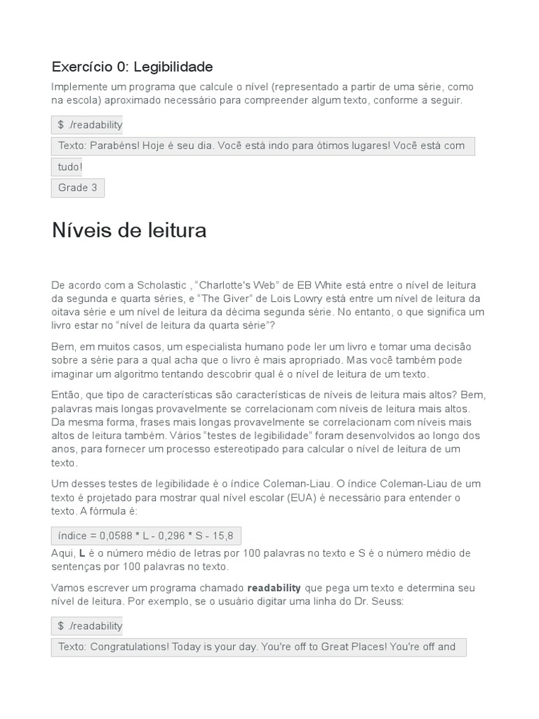 1 Exercício 0 Legibilidade | PDF | Escrita | Texto