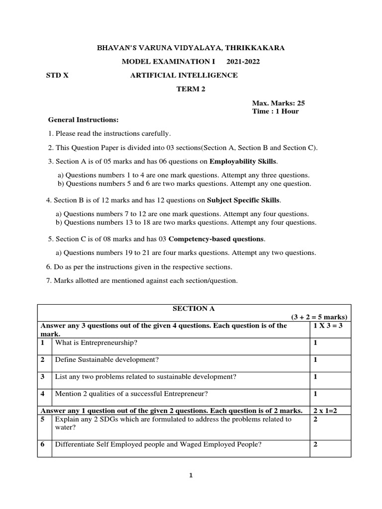 Ai First Model QP Varuna | PDF | Artificial Intelligence | Intelligence (AI) & Semantics