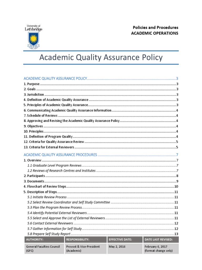 Academic Quality Assurance Policy Guide | PDF | Academic Degree ...