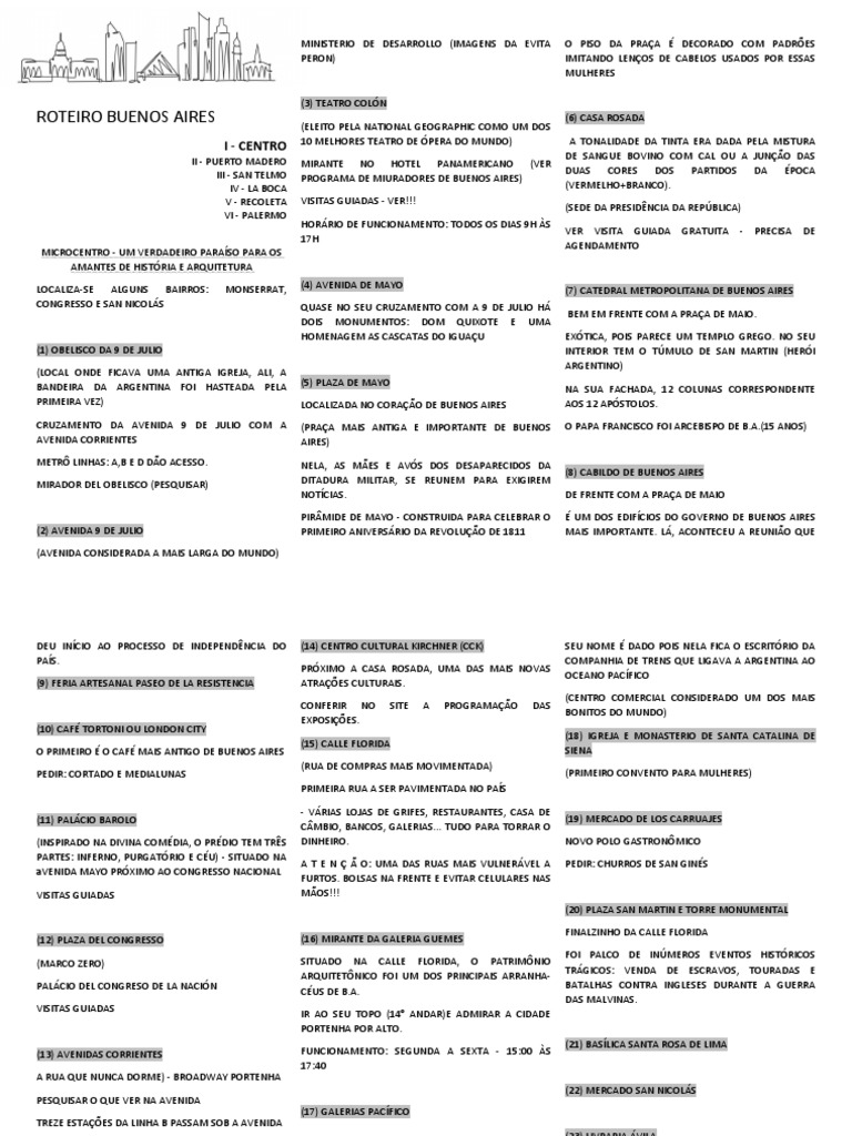 Roteiro Buenos Aires | PDF | Buenos Aires