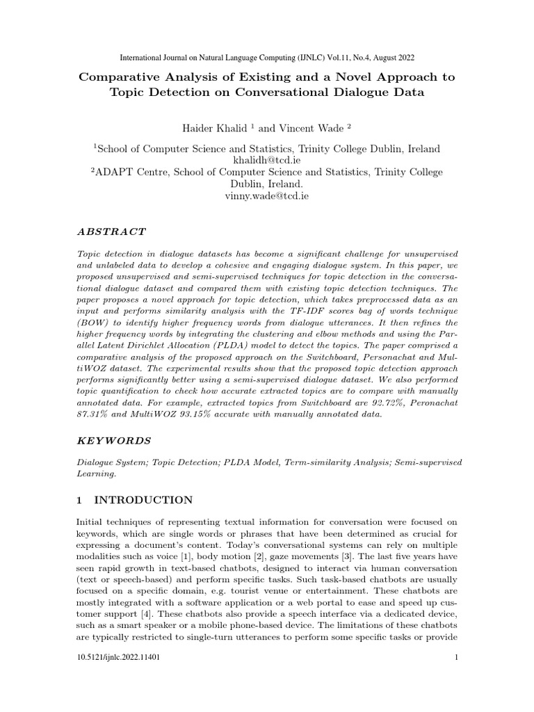 Comparative Analysis of Existing and A Novel Approach To Topic Detection On Conversational ...