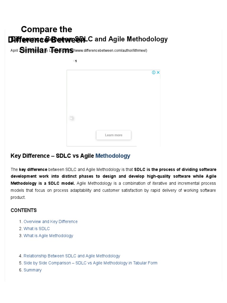 Difference Between SDLC and Agile Methodology - Compare The Difference ...