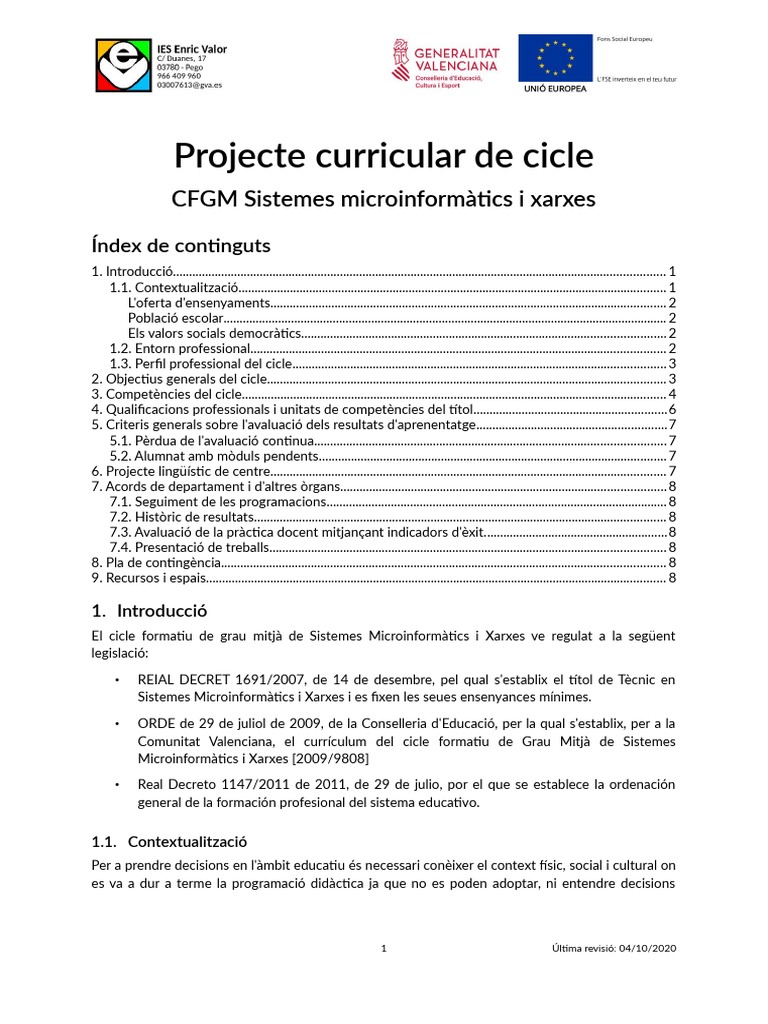 Projecte Curricular de SMX 2020 | PDF