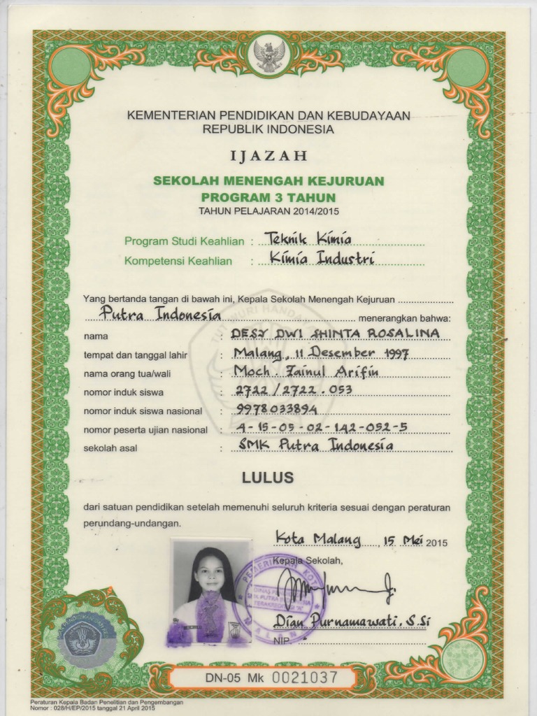 Ijazah Desy Dwi Shinta Rosalina | PDF