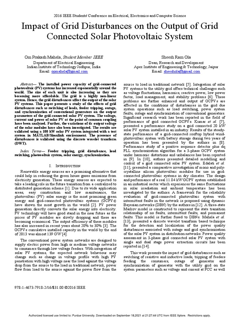 Impact of Grid Disturbances On The Output of Grid Connected Solar ...