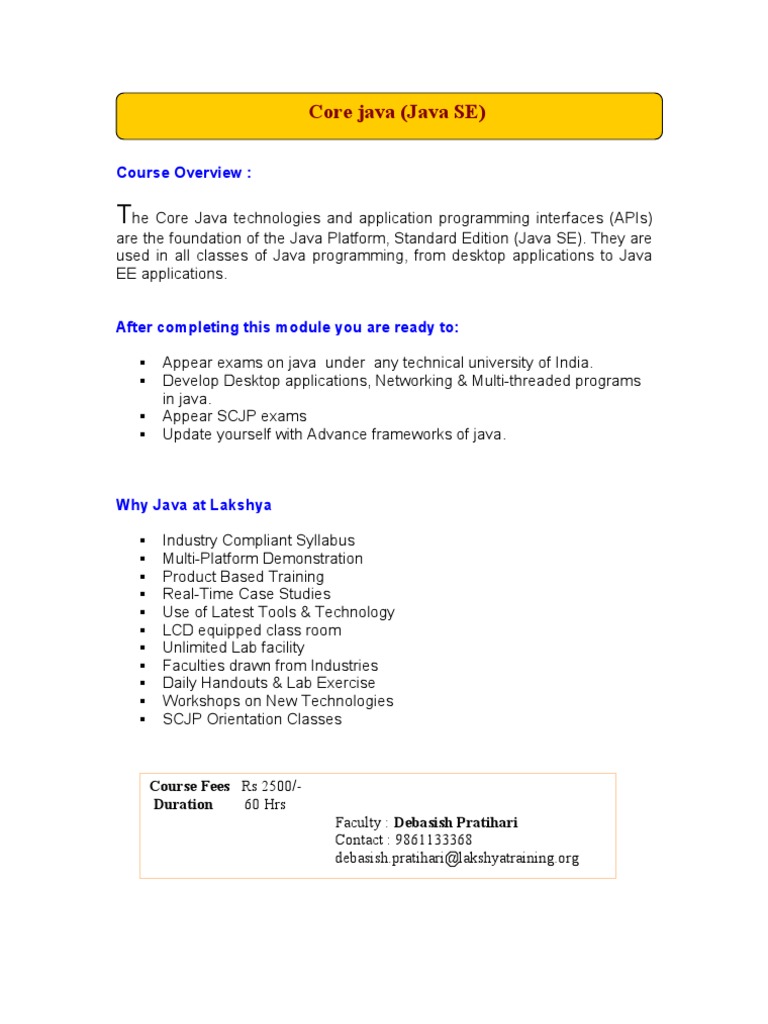 Core Java Java Se Course Overview Pdf Java Programming