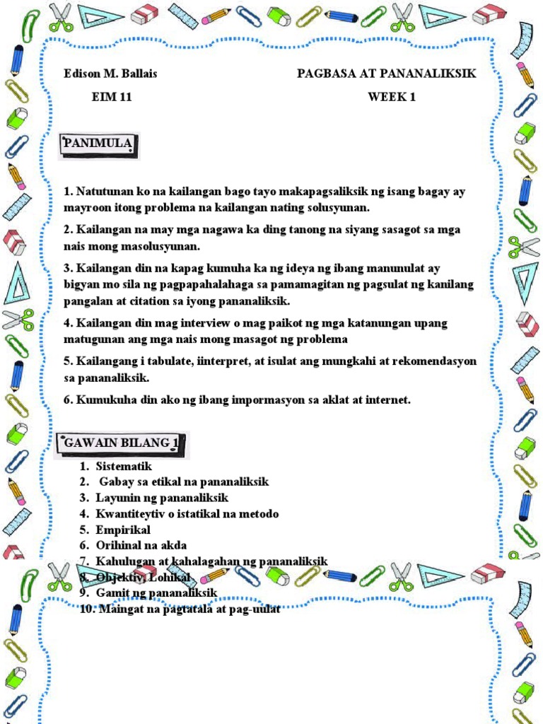 Edison M. Ballais Pagbasa at Pananaliksik 4th Quarter | PDF