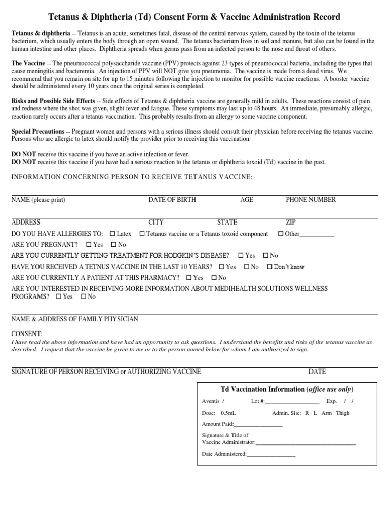 Tetanus Consent Form | PDF | Vaccines | Allergy