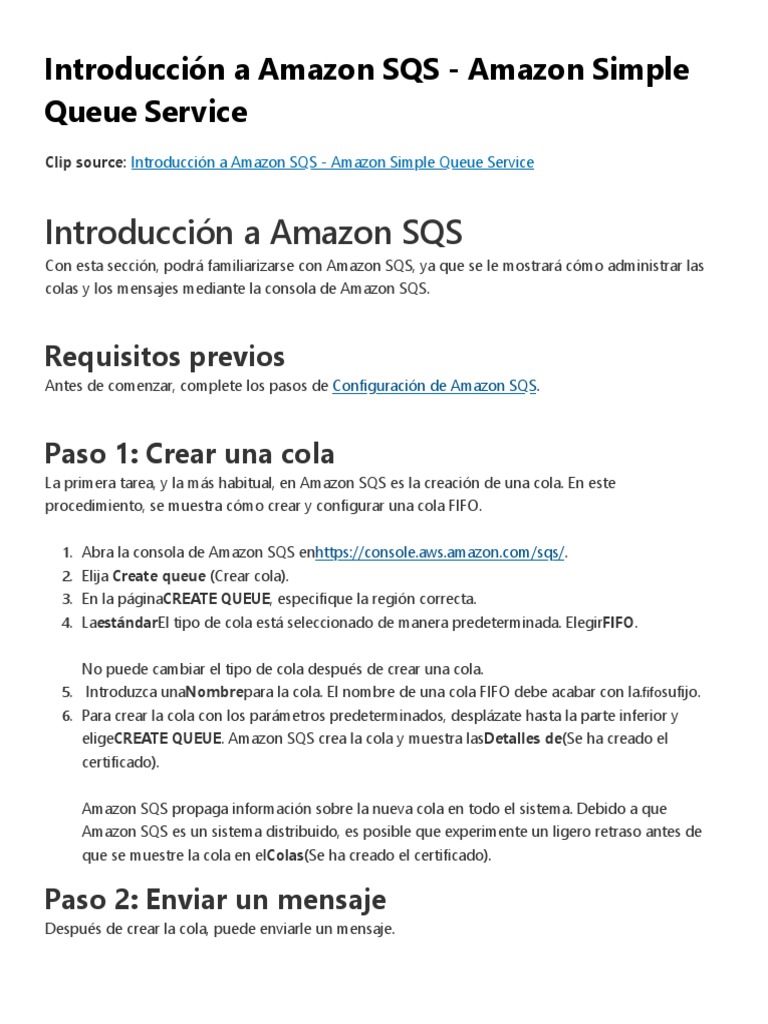 Introducción A Amazon SQS - Amazon Simple Queue Service | PDF ...