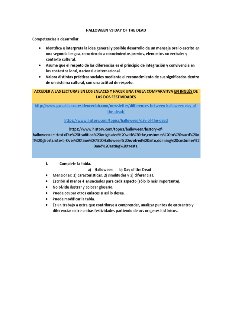 Halloween Vs Day of The Dead | PDF | Estudios de idiomas extranjeros | Arte