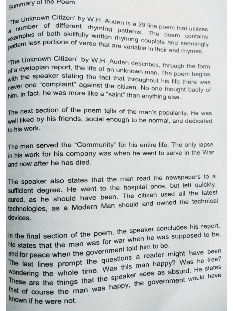 The Unknown Citizen | PDF