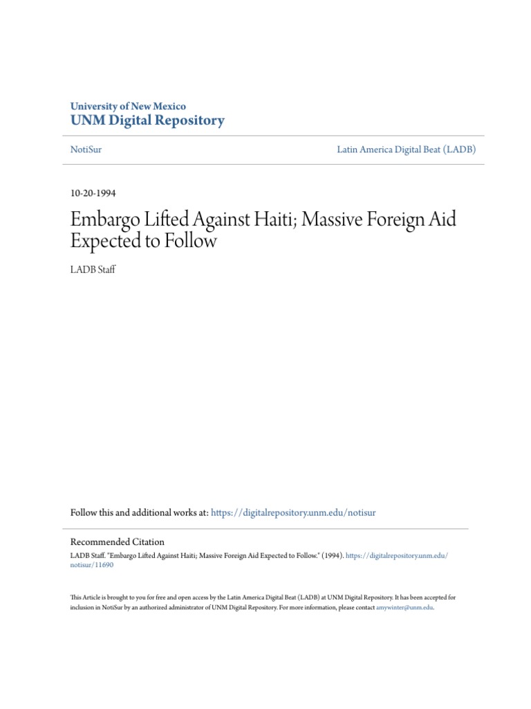 Embargo Lifted Against Haiti Massive Foreign Aid Expected To Fol | PDF ...