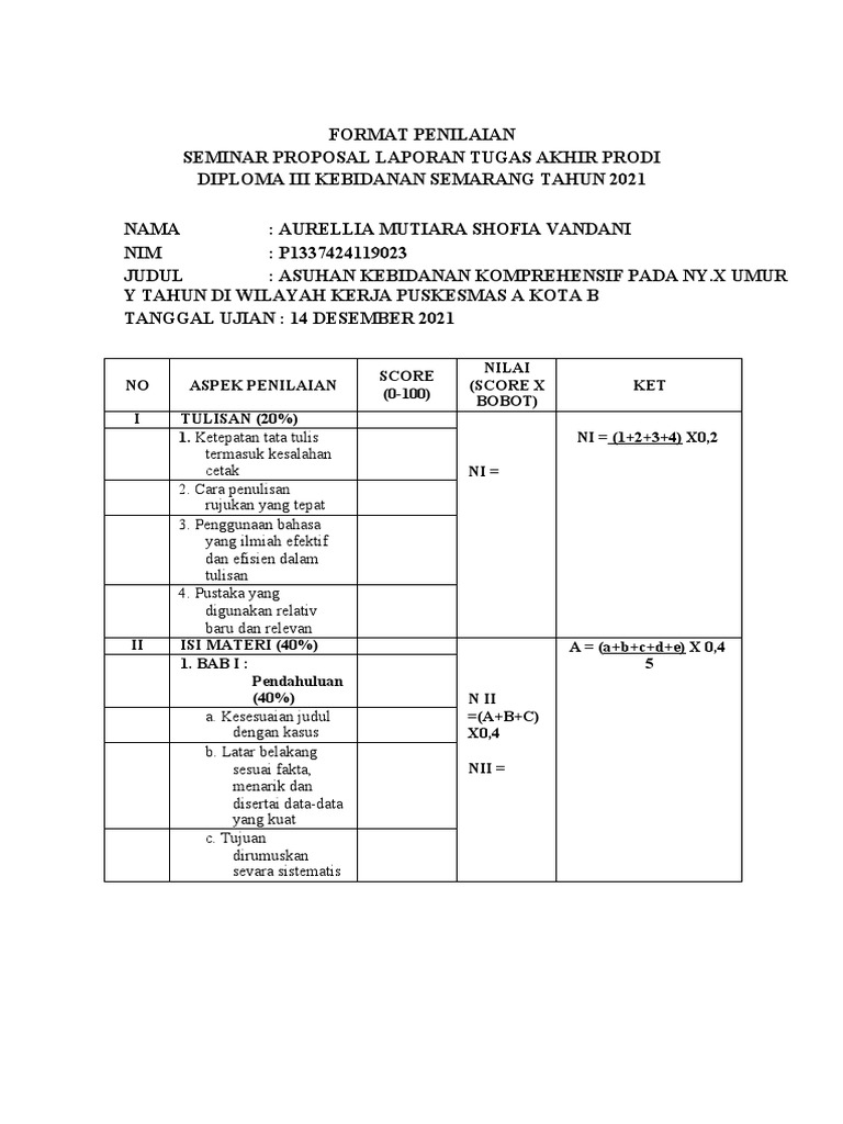 Format Penilaian Seminar Proposal | PDF