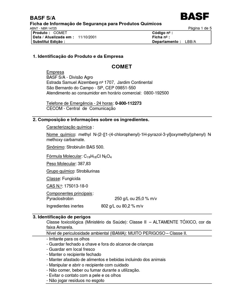 Basf - Comet (Out 2001) | PDF | Desperdício | Embalagem e rotulagem