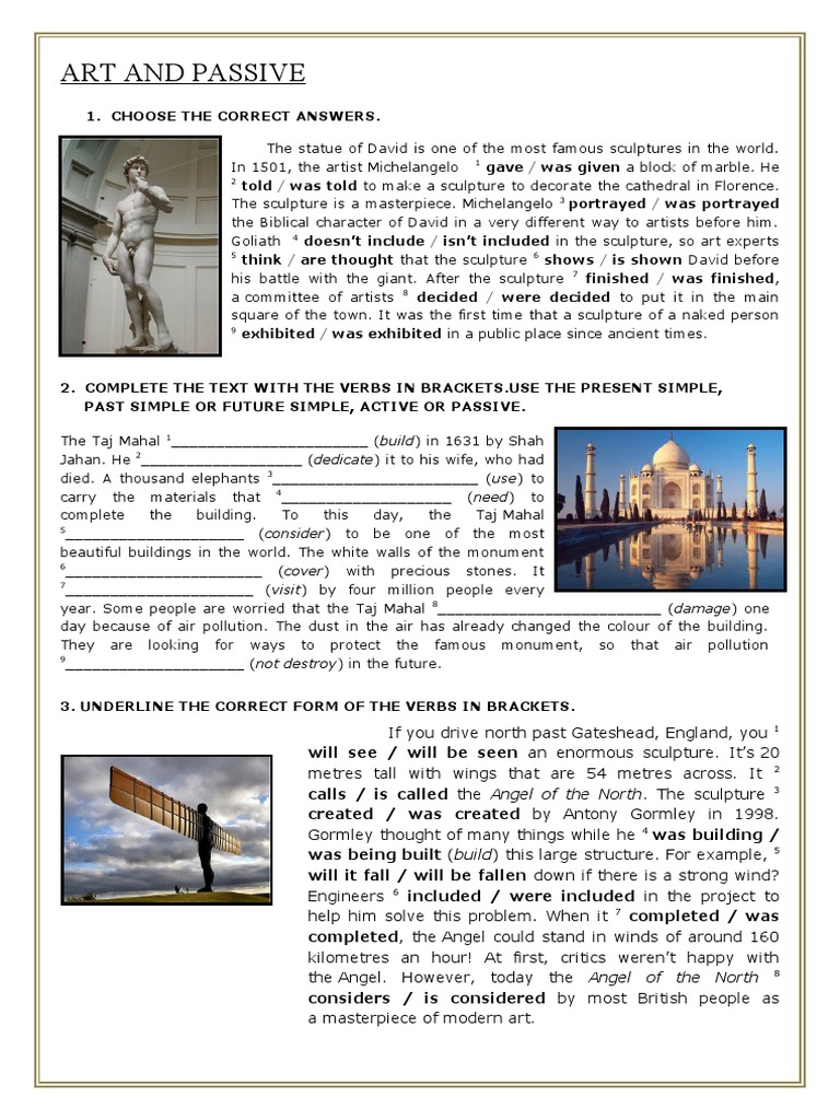 Art and Passive Grammar Drills Picture Description Exercises Tests ...