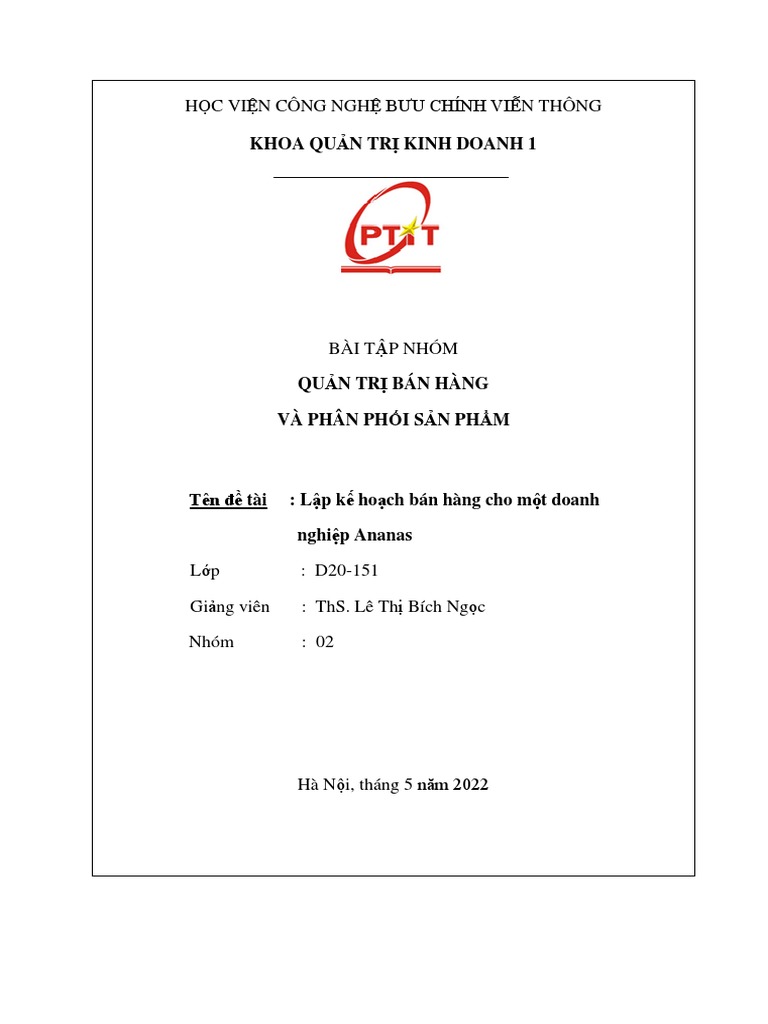 Bài tập nhóm chương 2 QTBH&PPSP_ Nhóm 02 | PDF