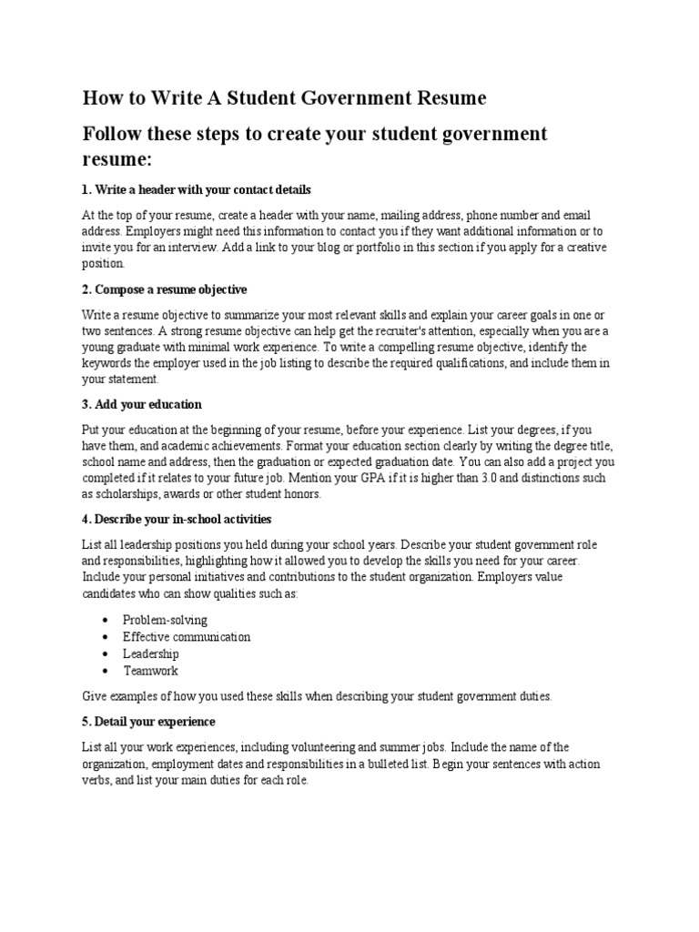 How To Write A Student Government Resume | PDF | Résumé | Cognition