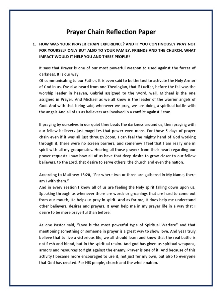 Prayer Chain Reflection Paper | PDF | Prayer | Michael (Archangel)