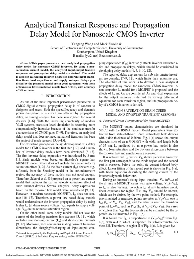 Analytical Transient Response and Propagation Delay Model For Nanoscale ...
