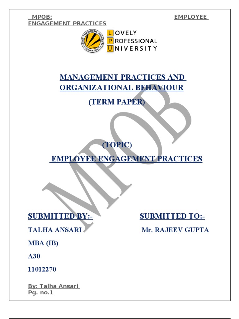 A. Employee Engagement Practices Term Paper | PDF | Leadership | Employment