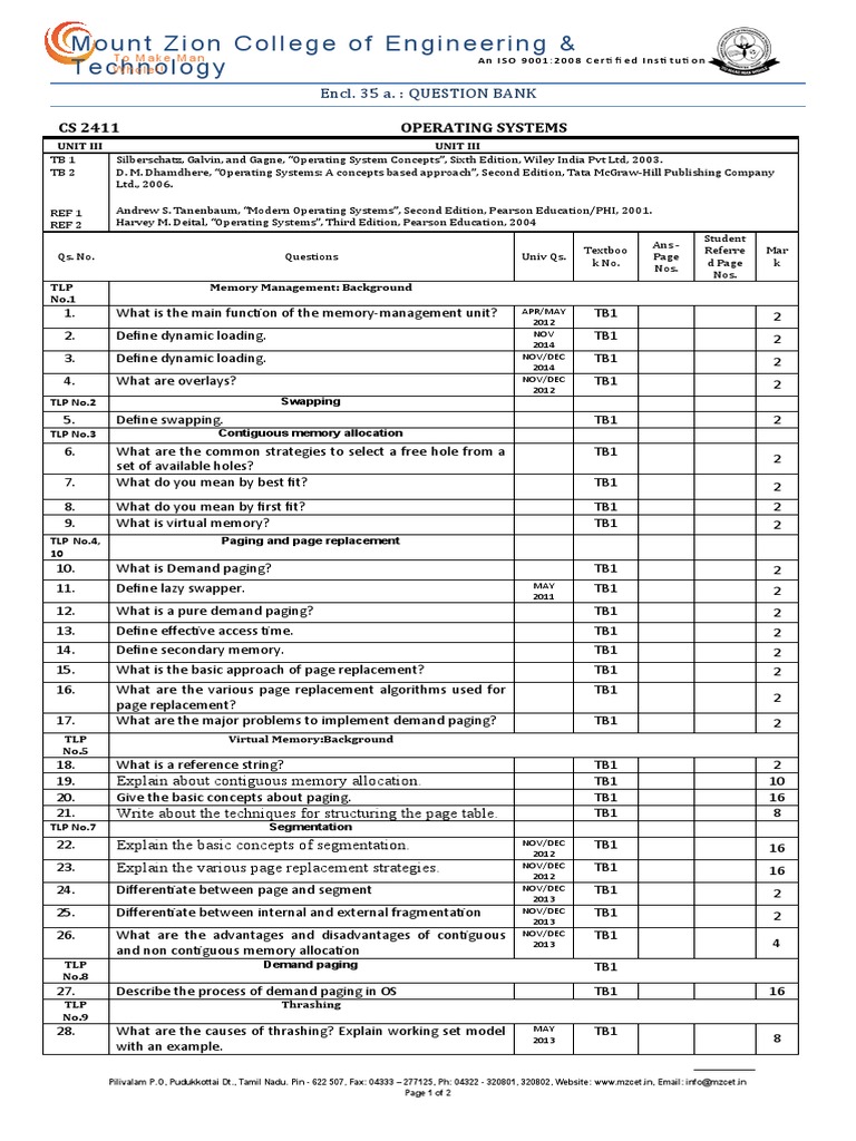 Question Bank - Unit III | PDF | Computer Memory | Software Engineering Question Bank - Unit III | PDF | Computer Memory | Software Engineering
