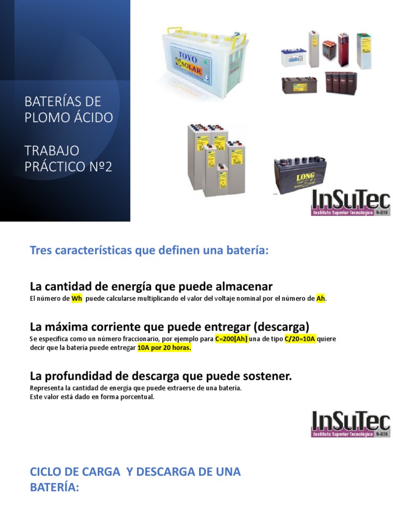 BATERÍAS DE PLOMO ÁCIDO Trabajo Práctico #2 | PDF | Energia electrica ...