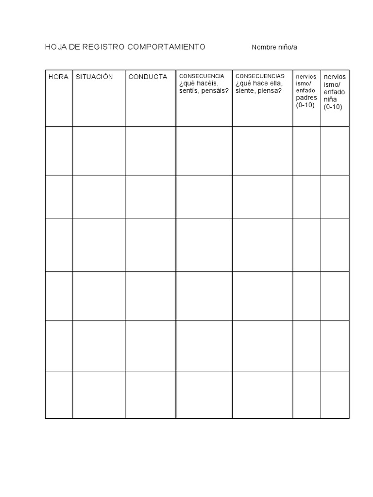 Hoja Registro Comportamiento | PDF