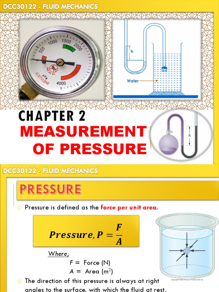Measurement of Pressure in Fluid Mechanics | PDF | Pressure | Pressure ...