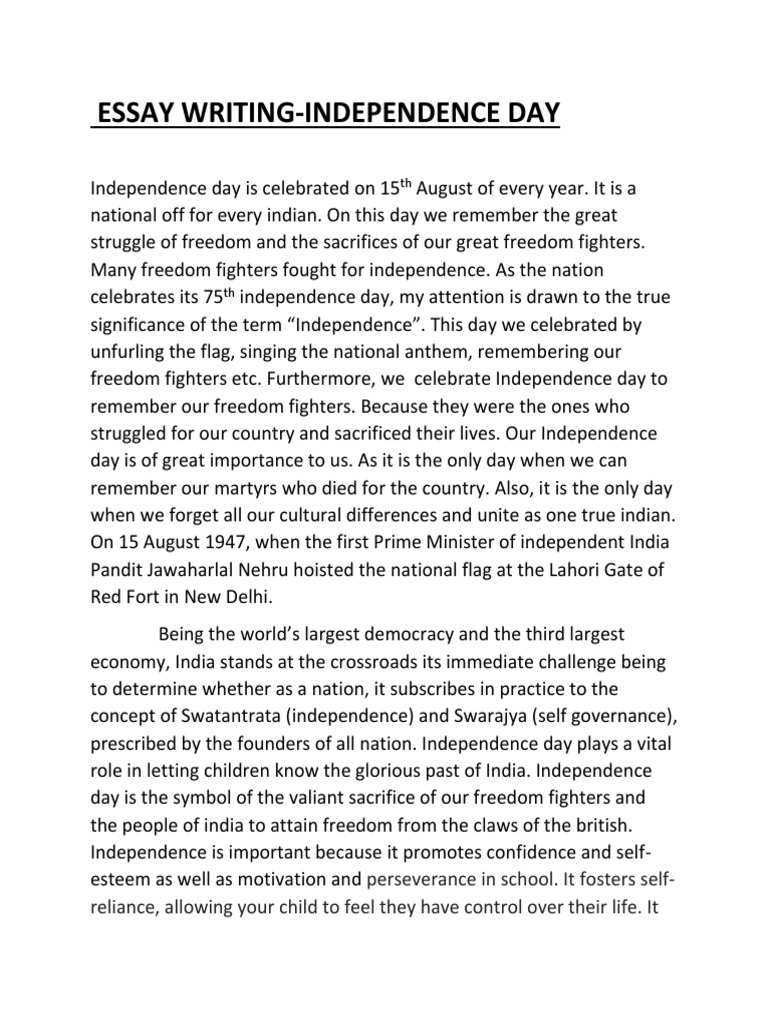 Essay Writing-Independence Day | PDF