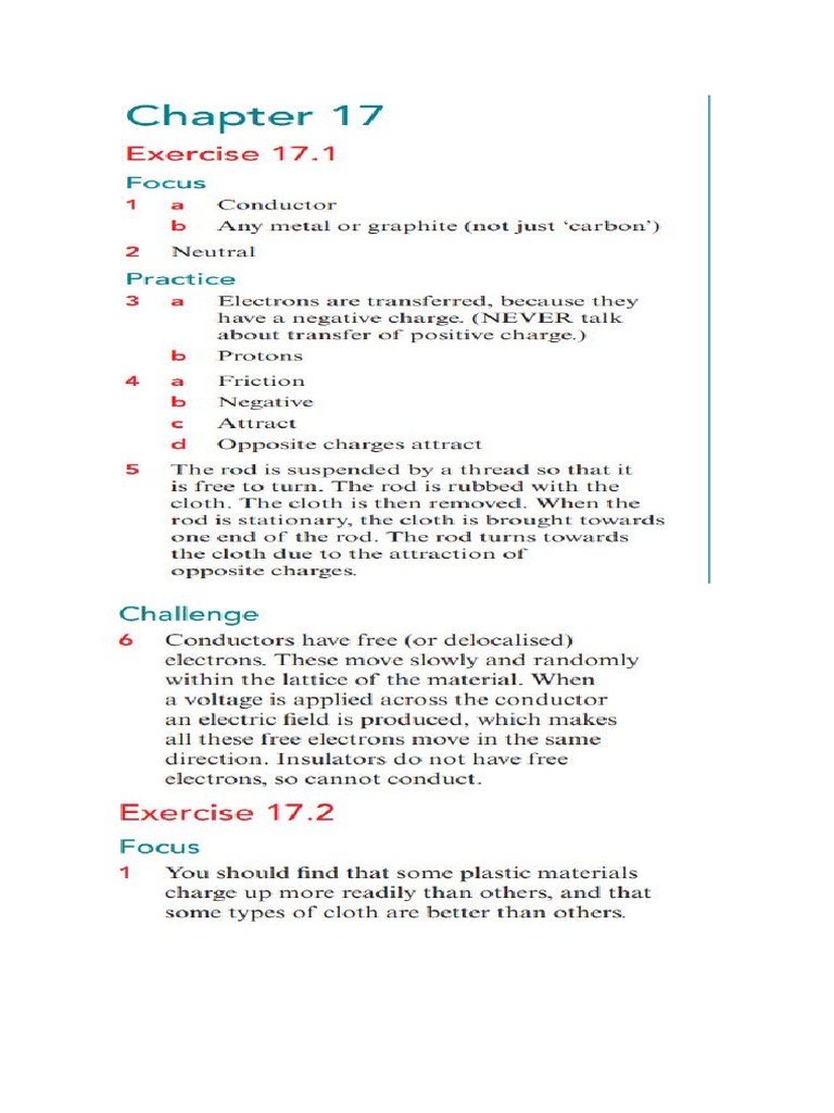 Chp.17-Static Electricity-Workbook Answers | PDF