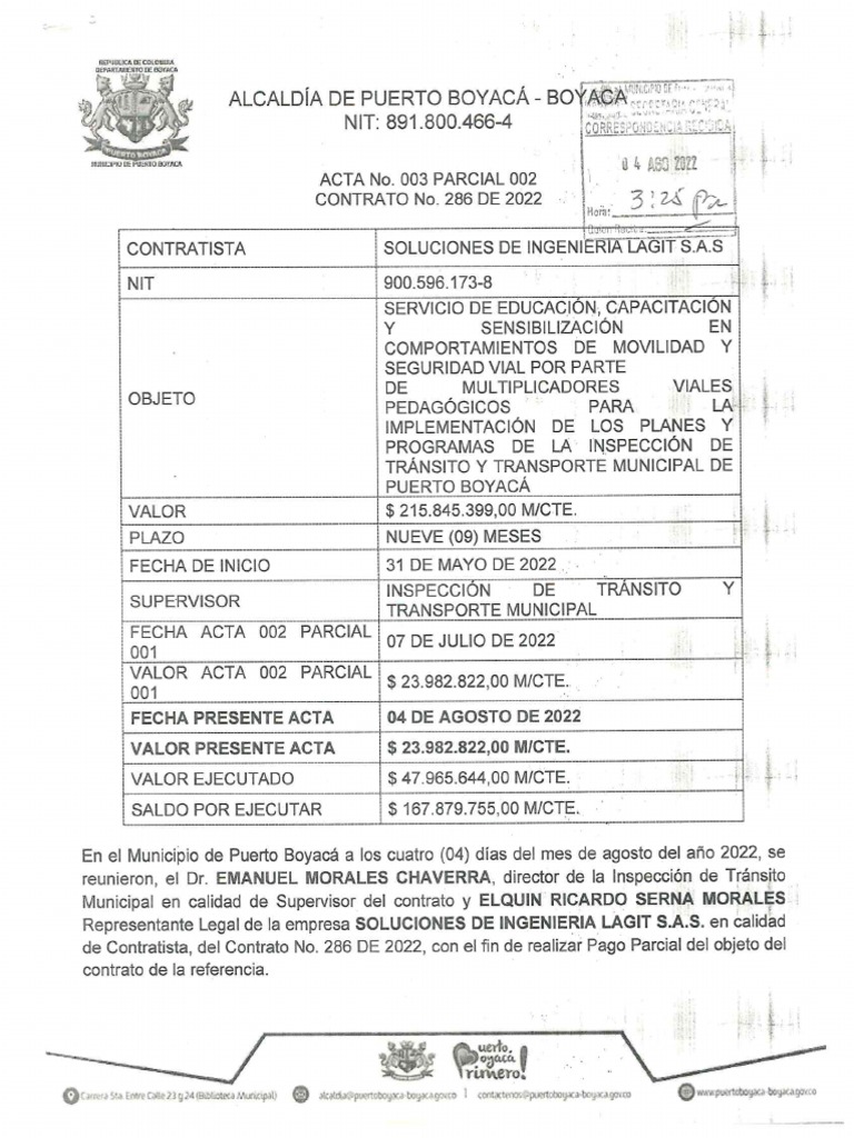Acta 003 Parcial 002 Cto 286 de 2022 | PDF