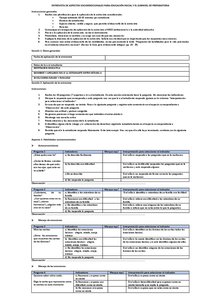 1 Entrevista Inicial y Preparatoria | PDF | Las emociones | Sicología