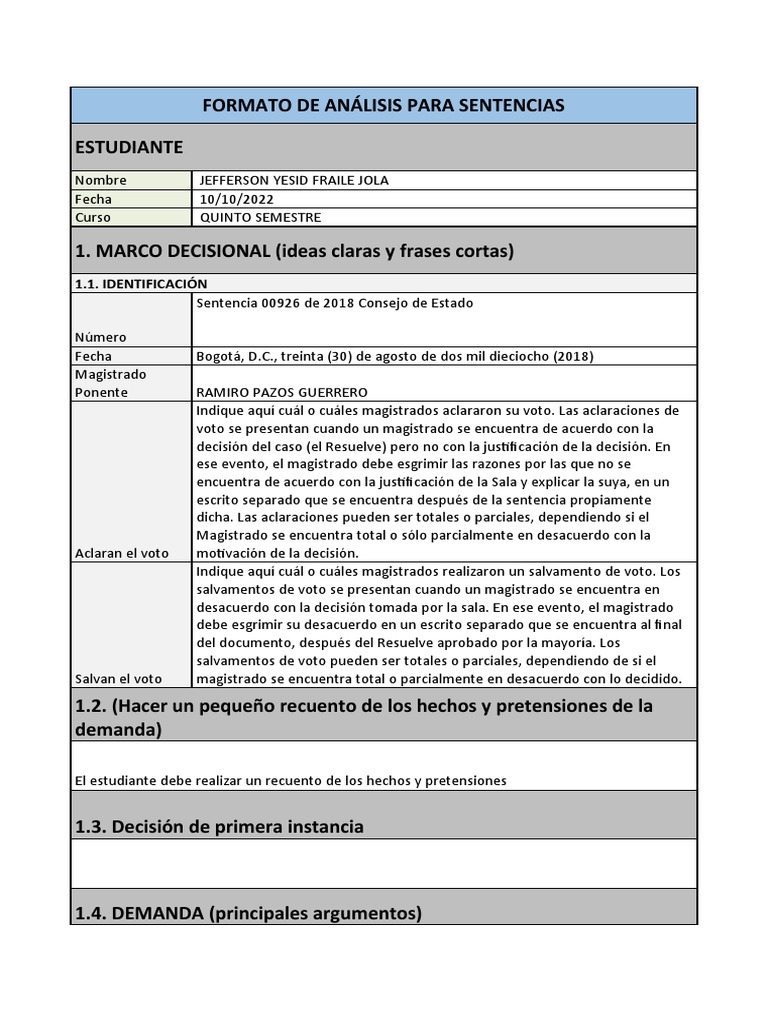 Formato de Análisis de Sentencia | PDF Formato de Análisis de Sentencia | PDF