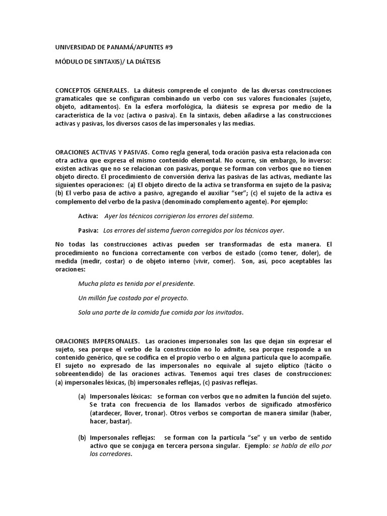 Diátesis: Oraciones Activas y Pasivas | PDF | Verbo | Asunto (gramática)