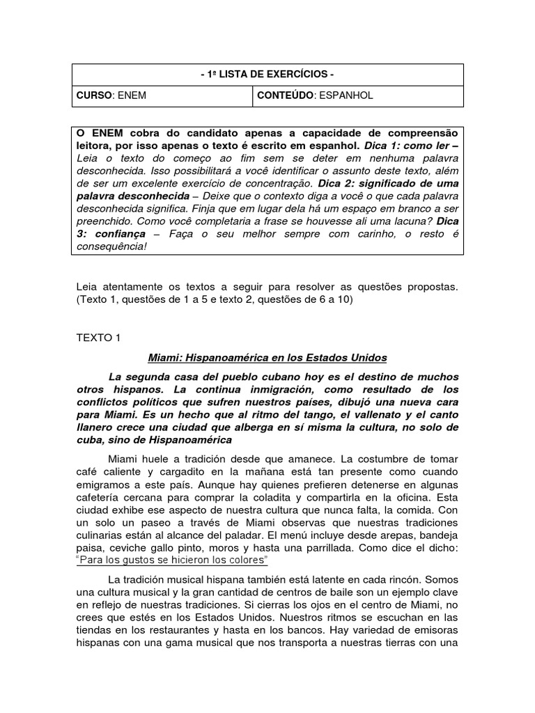 Prova Espanhol Enem | PDF