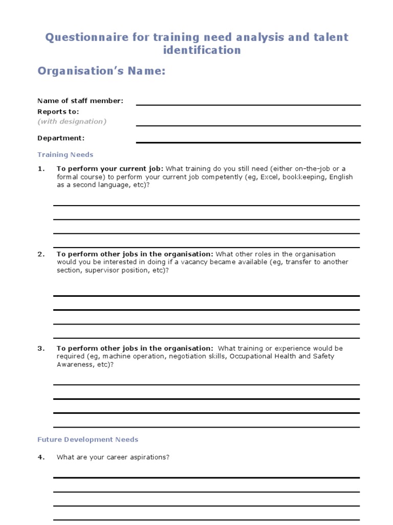 TNA and Talent Stepping Questionnaire | Mentorship | Applied Psychology ...