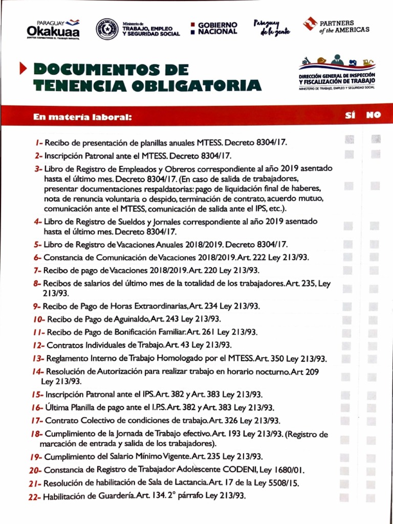 Documentos Laborales Obligatorios MTESS | PDF | Finanzas y dinero