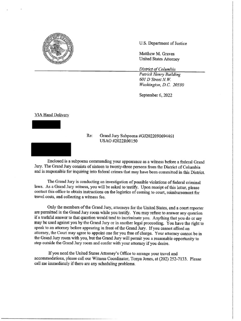 DOJ Redacted Subpoena | PDF