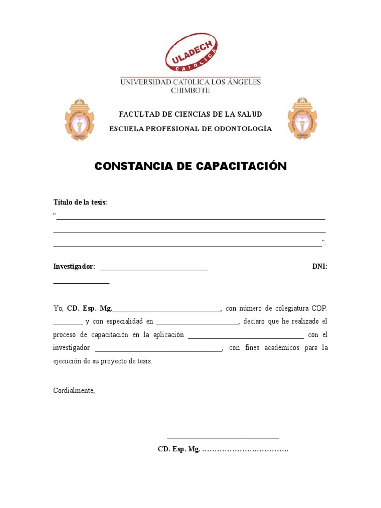 Formato Constancia De Curso De Capacitacion