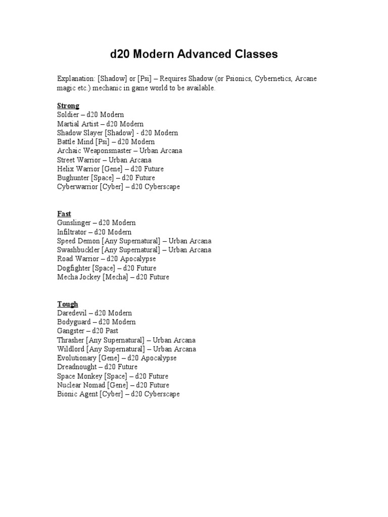 D20 Advanced Classes List | PDF