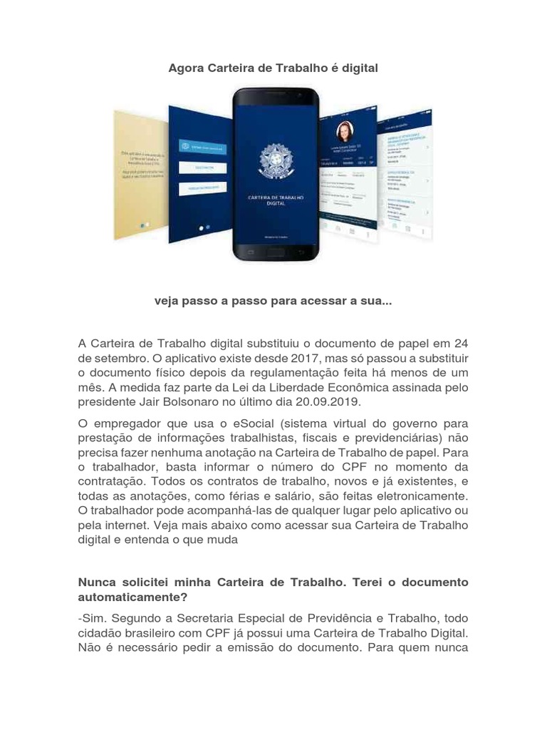 Agora Carteira de Trabalho É Digital | PDF