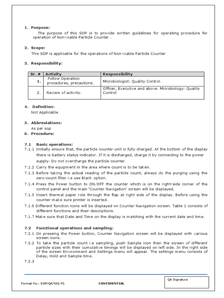 Operating Procedure For Non-Viable Particle Counter | PDF | Menu (Computing)
