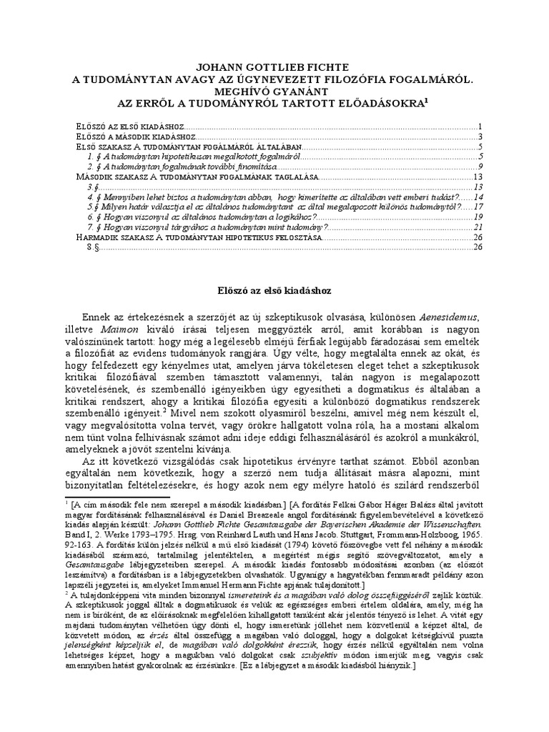 Fichte (Felkai) Tudománytan | PDF
