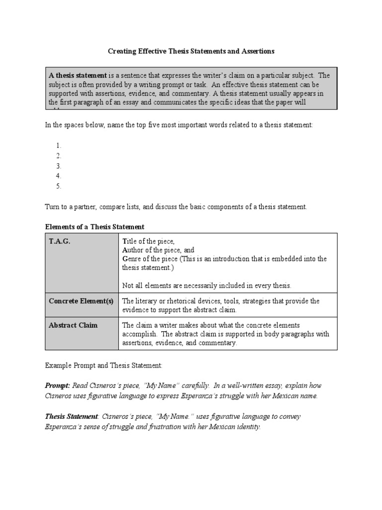 Creating Effective Thesis Statements and Assertions | PDF | Essays ...